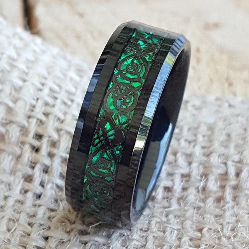 Tungsten Ring Mens Tungsten Wedding Band Green Wedding Band - Etsy