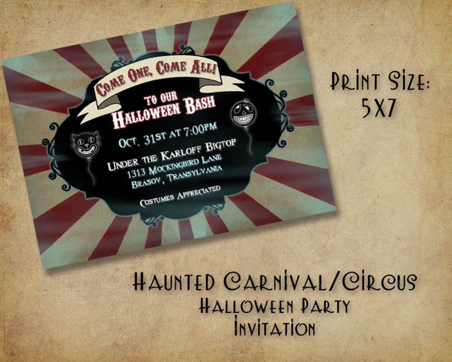 Haunted Carnival/circus Halloween Party Invitation - (DIGITAL FILE ONLY ...
