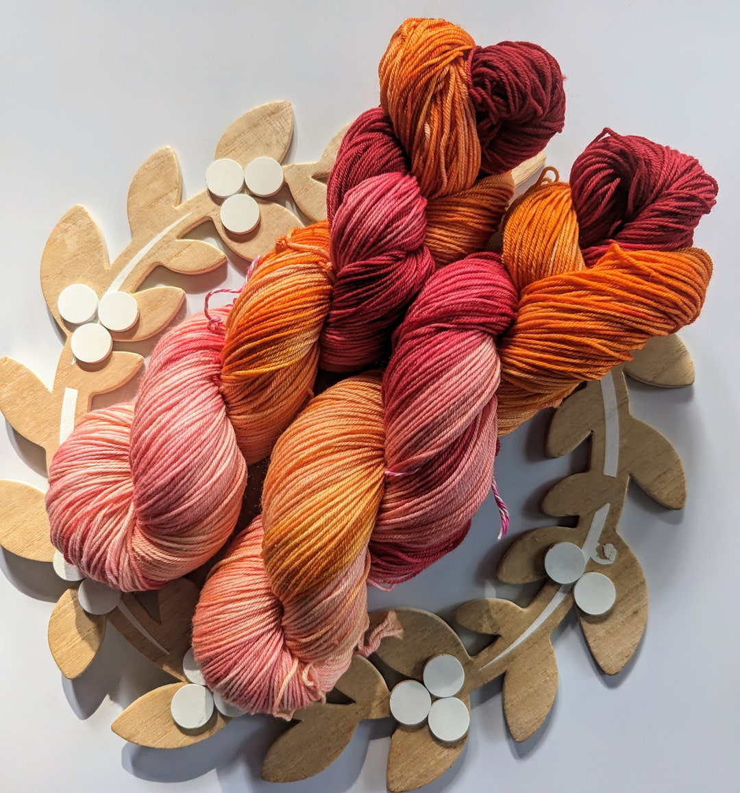 Fingering Weight Yarn / Bright Red and Orange Yarn With Pink Tones (100 ...