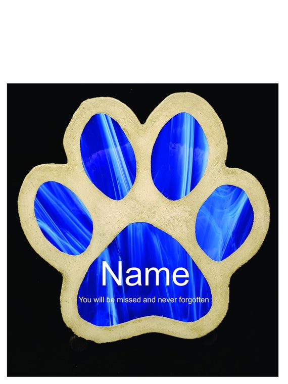 Blue Stained Glass Dog Paw Memorial Stone | Etsy