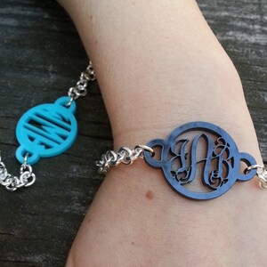 Monogram Acrylic Bracelet circle or Script Monogram Font - Etsy
