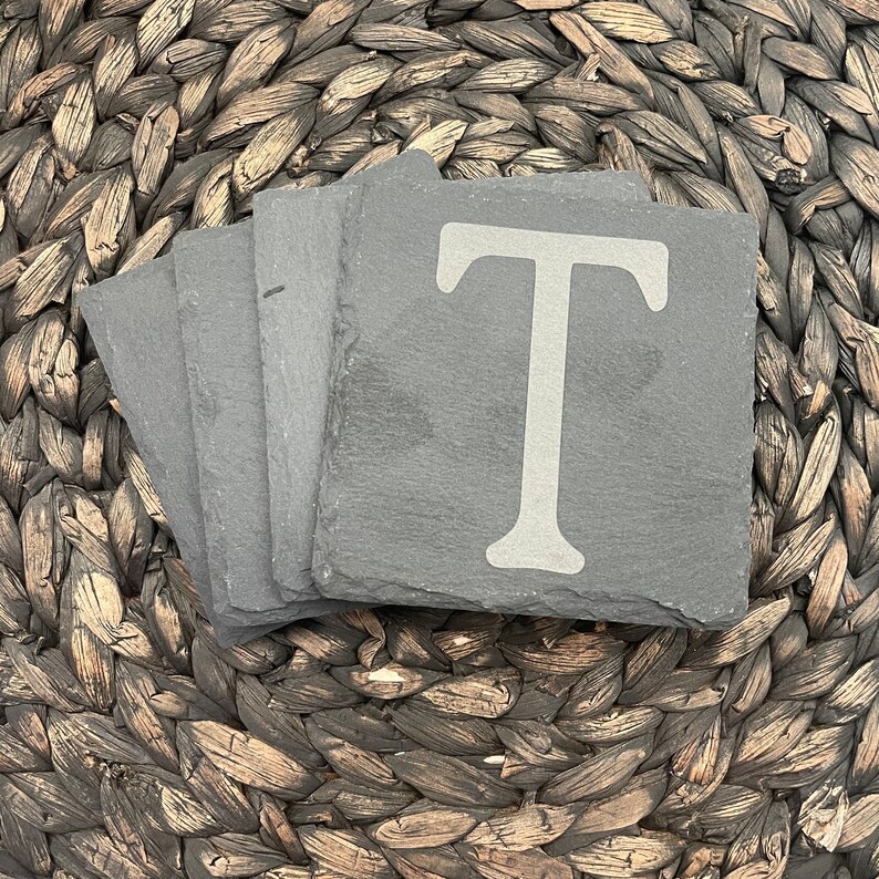 Engraved Slate Coasters, Personalized Initial Coaster Set - Etsy