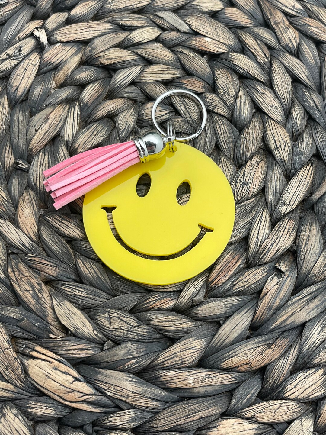 Smile Face Keychain With Tassel, Happy Face Keychain, Smile Face ...
