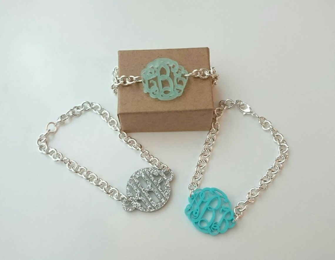 Monogram Acrylic Bracelet circle or Script Monogram Font - Etsy