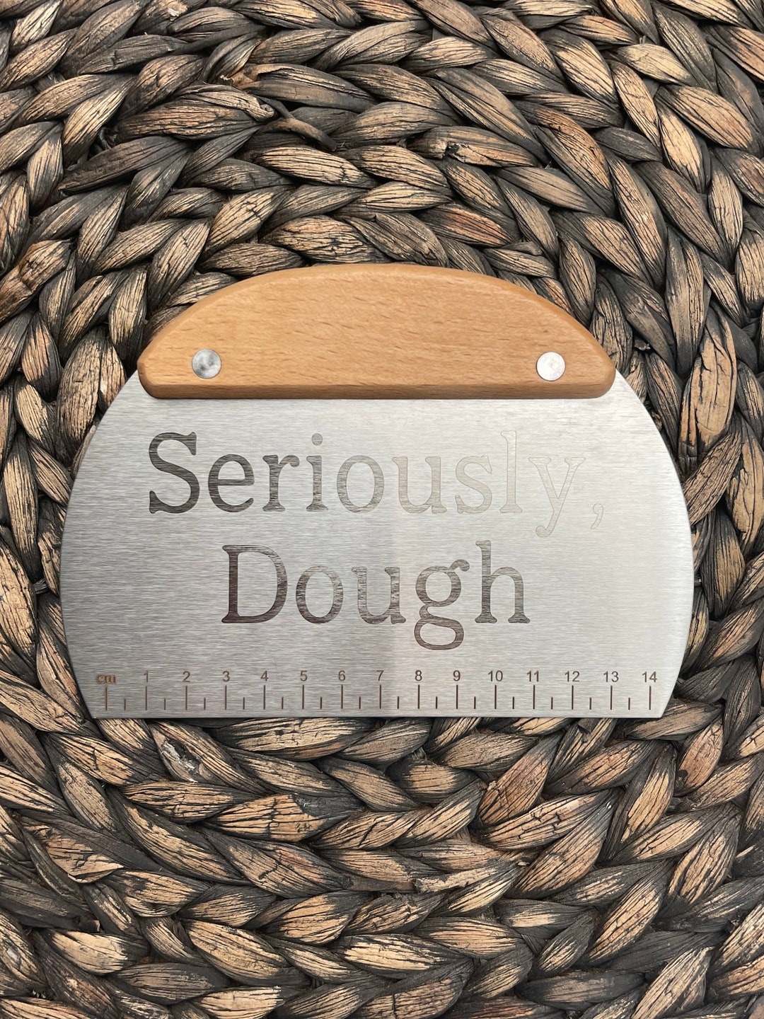 Metal Engraved Stainless Steel Rounded Dough Cutter / Scraper With Wood ...