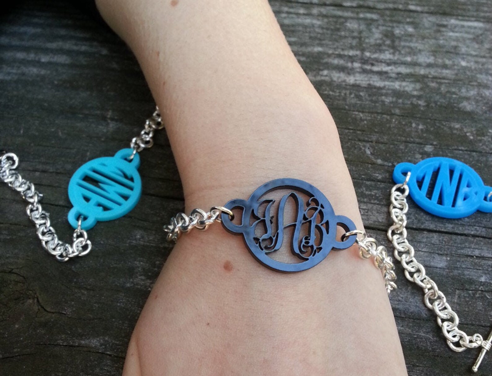Monogram Acrylic Bracelet circle or Script Monogram Font - Etsy