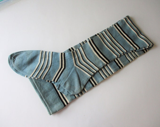 Antique Edwardian Stockings Blue Black White Striped Cotton Thigh High ...