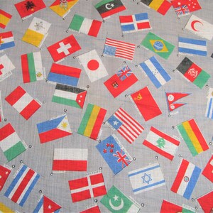 Novelty Handkerchief Scarf Vintage 1950s International World Flags Gold ...
