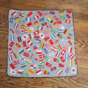 Novelty Handkerchief Scarf Vintage 1950s International World Flags Gold ...
