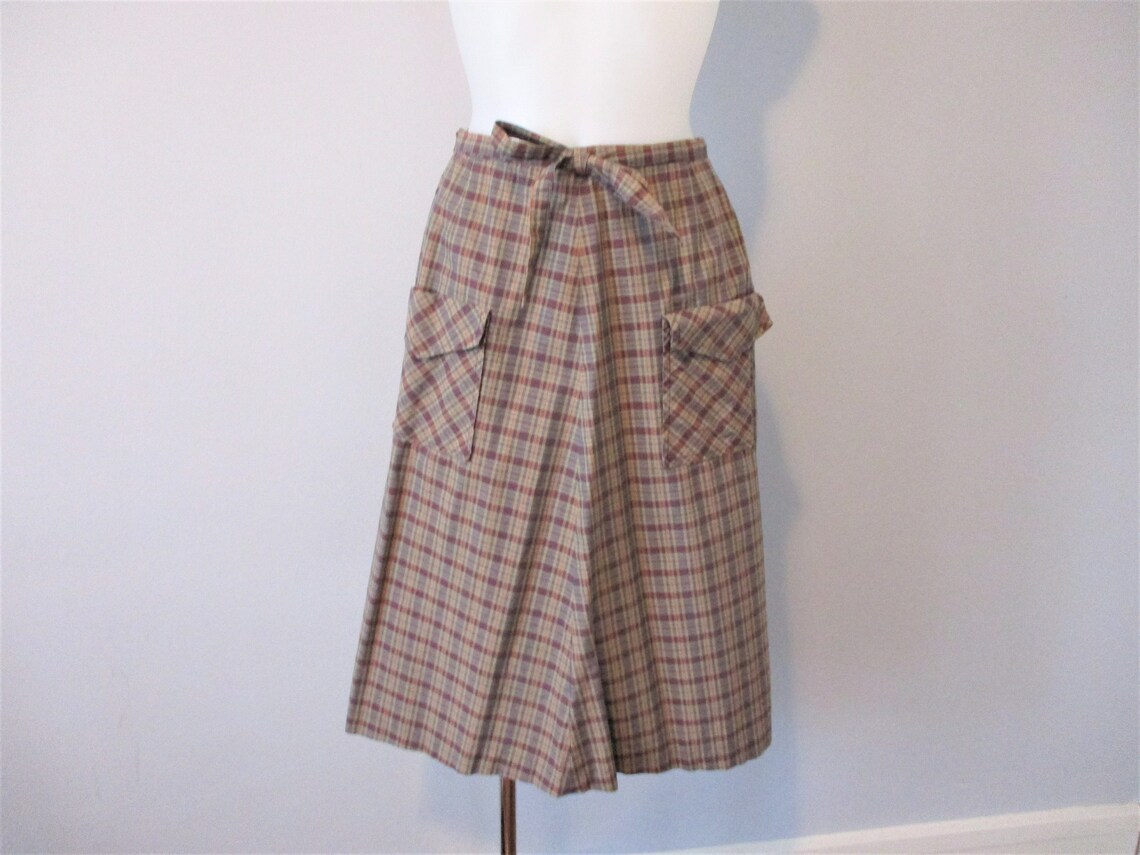 Plaid Wrap Around Midi Skirt Vintage 1970s Purple Poly Cotton | Etsy