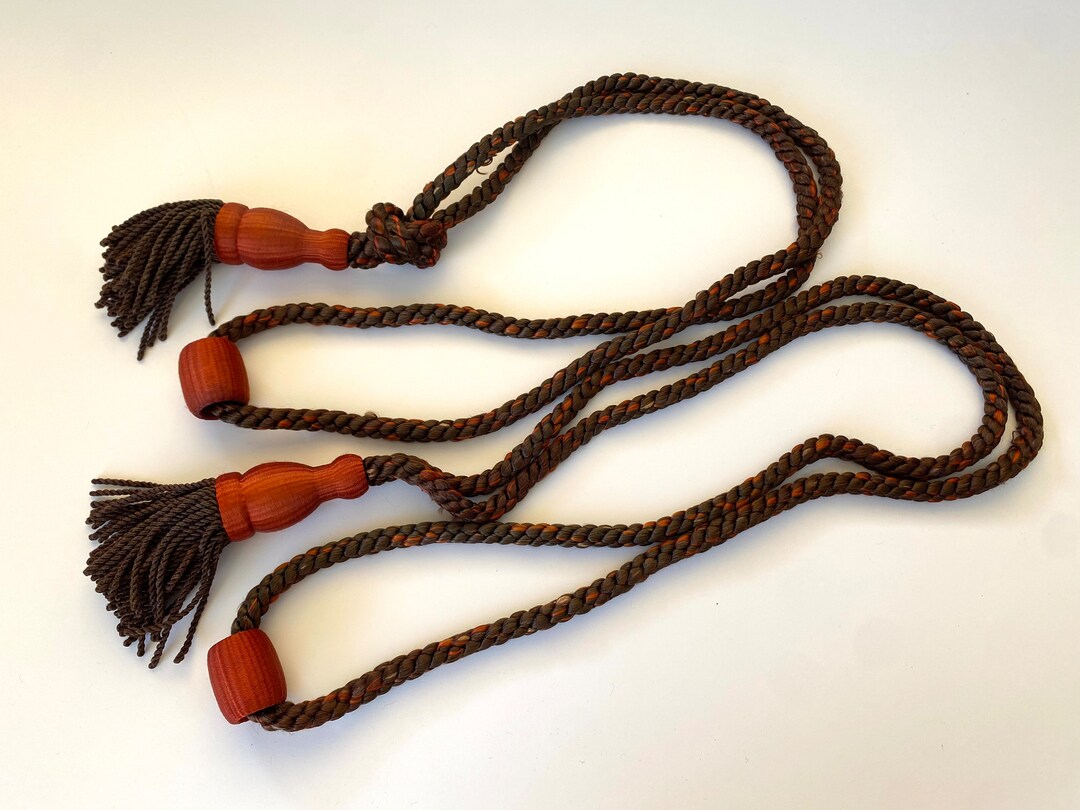 Antique Drapery Curtain Pulls Tie Backs Brown Orange French 1900s ...
