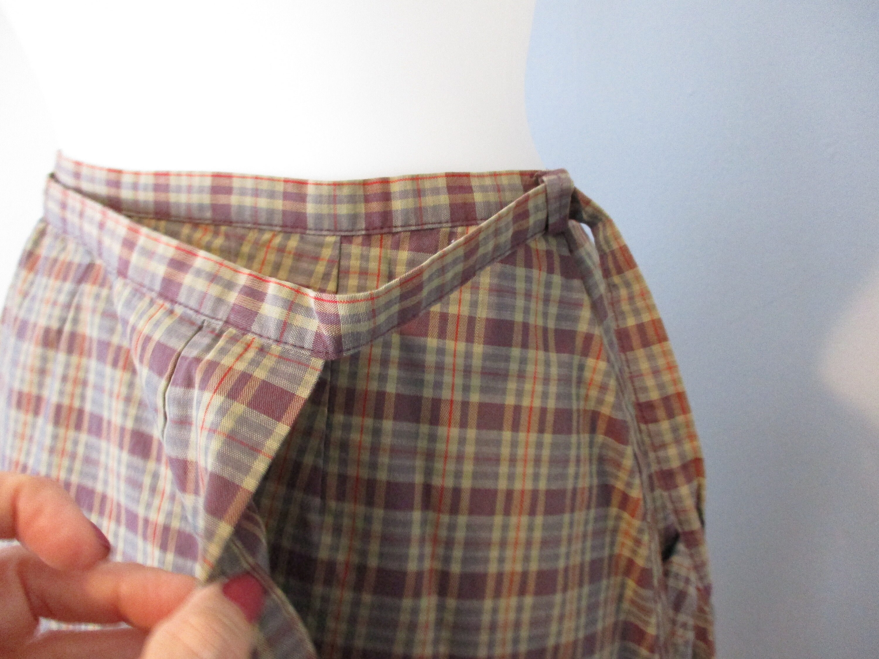 Plaid Wrap Around Midi Skirt Vintage 1970s Purple Poly Cotton | Etsy