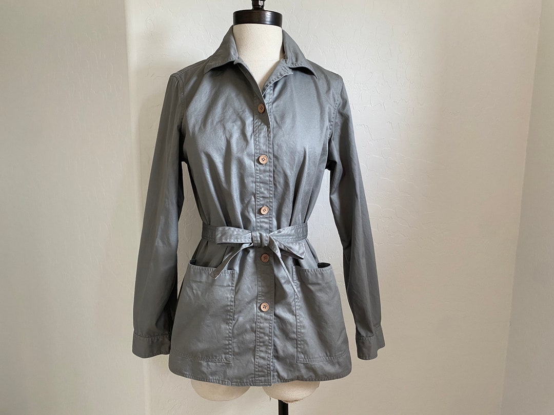 PORTS INTERNATIONAL Jacket Vintage 1980s Gray Cotton Windbreaker Belt ...