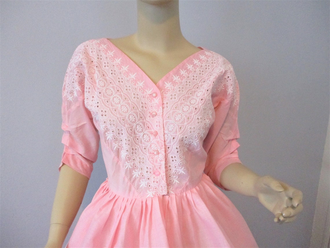 NELLY DON Dress Vintage 1950s Pink White Lace Fit And Flare | Etsy