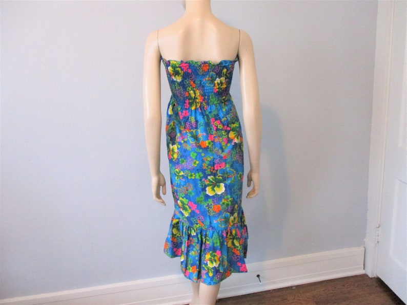 Strapless Summer Sun Dress Vintage 1970s Hawaiian Hibiscus | Etsy