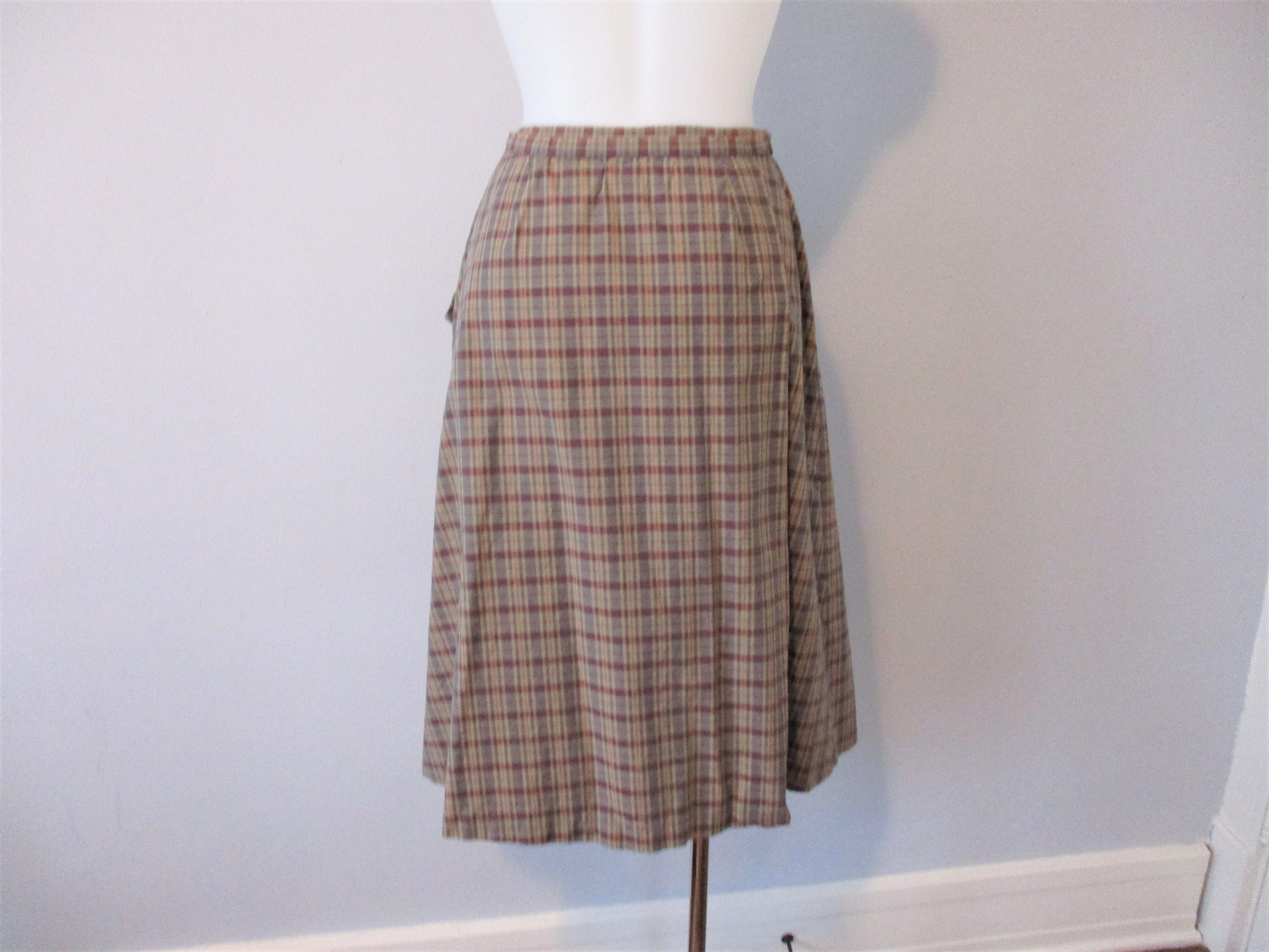 Plaid Wrap Around Midi Skirt Vintage 1970s Purple Poly Cotton | Etsy
