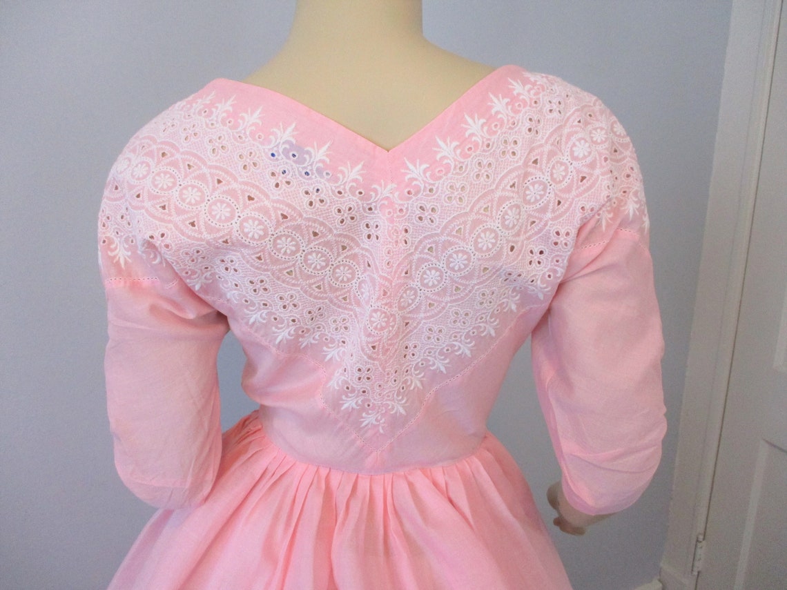 NELLY DON Dress Vintage 1950s Pink White Lace Fit And Flare | Etsy