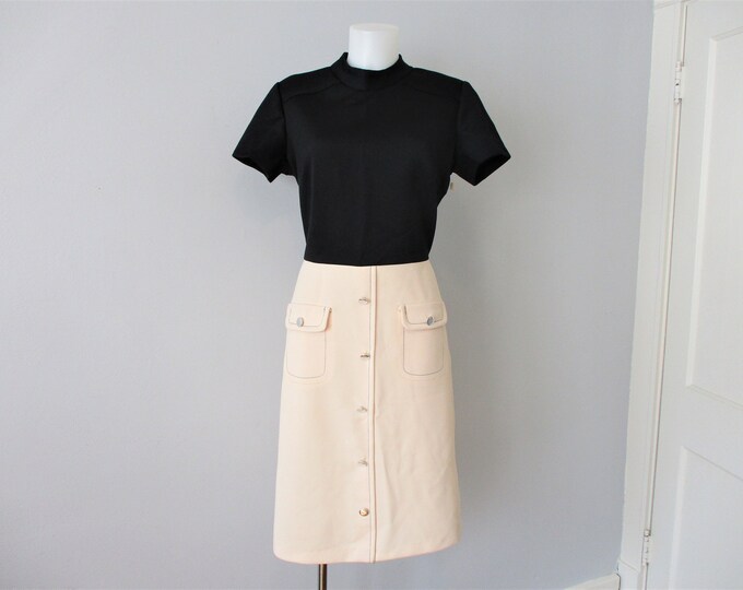 Mod Shift Dress Vintage 1960s Black Beige Color Block Volup Large - Etsy
