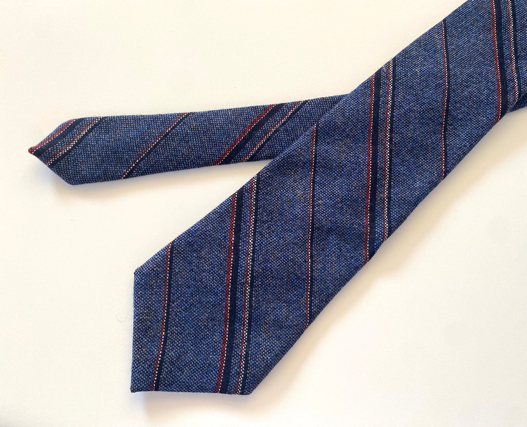CAMBRIDGE CLASSICS Tie Vintage 1960s Blue Diagonal Striped Handwoven ...