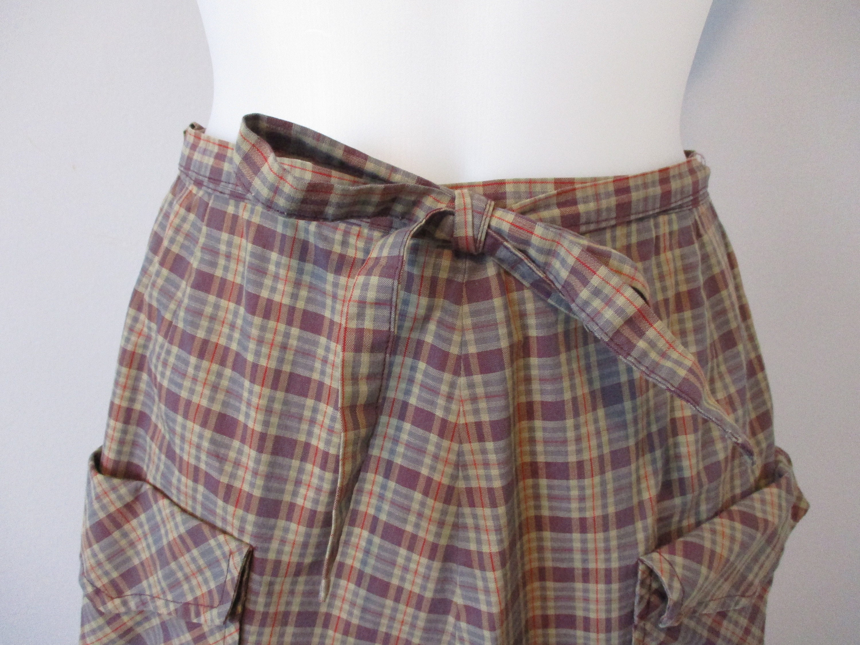 Plaid Wrap Around Midi Skirt Vintage 1970s Purple Poly Cotton | Etsy
