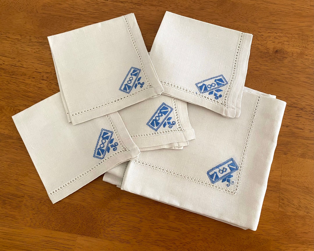 Art Deco Linens Set Vintage 1940s Square Card Tablecloth Four Napkins ...