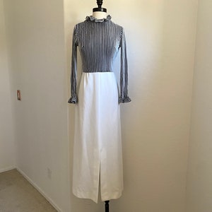 RONTINI Dress Vintage 1970s Black White Striped Ruffles Polyester Maxi ...