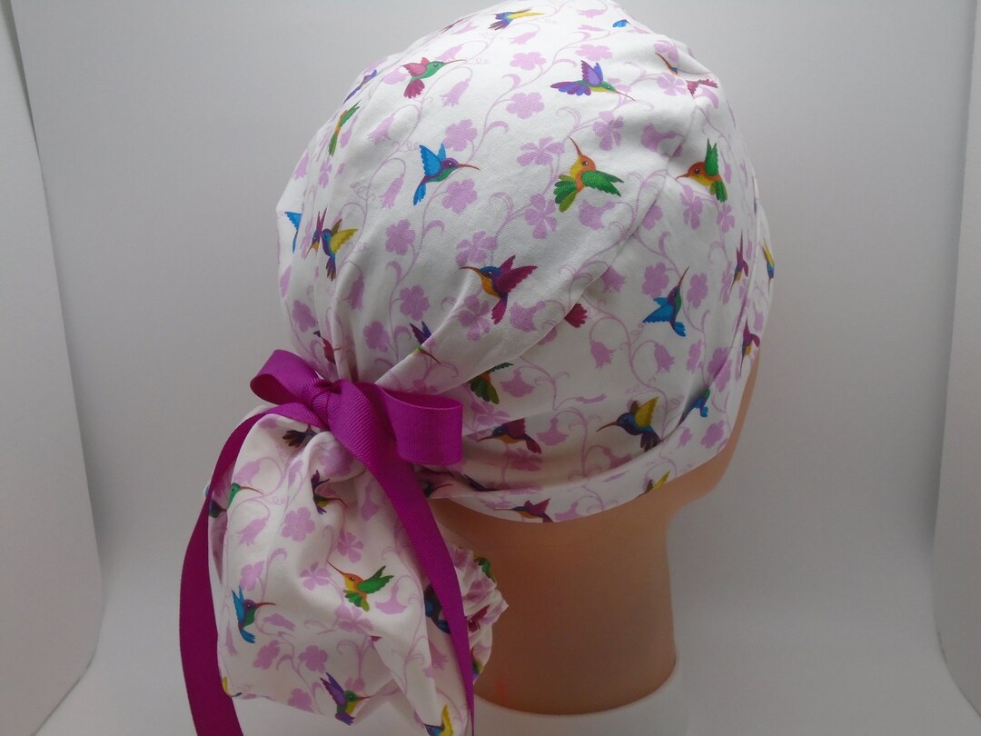 Hummingbirds Ponytail Womens Lined Surgical Scrub Cap, Scrub Hat, Nurse ...