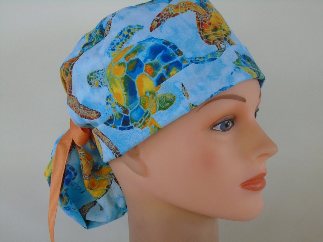 Under the Sea Turtles Ponytail - Womens Lined Surgical Scrub Cap, Scrub ...