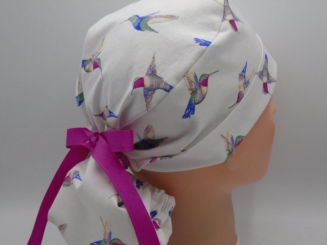 Hummingbirds in Flight Ponytail - Womens Lined Surgical Scrub Cap ...