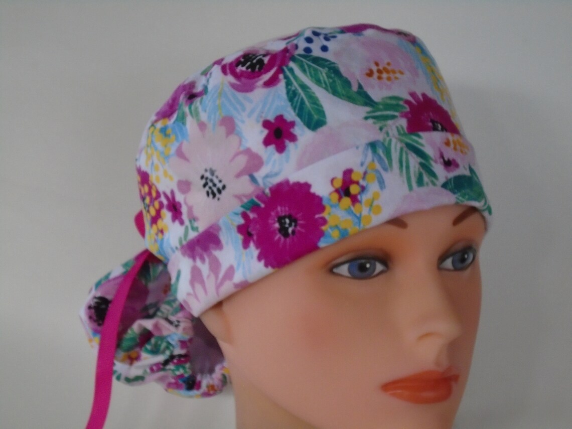 Hot Pink Poppies Ponytail Womens Lined Surgical Scrub Cap - Etsy