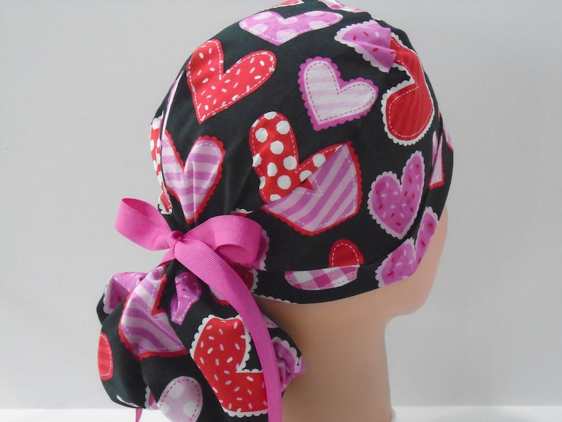 Lace Hearts Ponytail - Womens Lined Surgical Scrub Cap, Scrub Hat ...