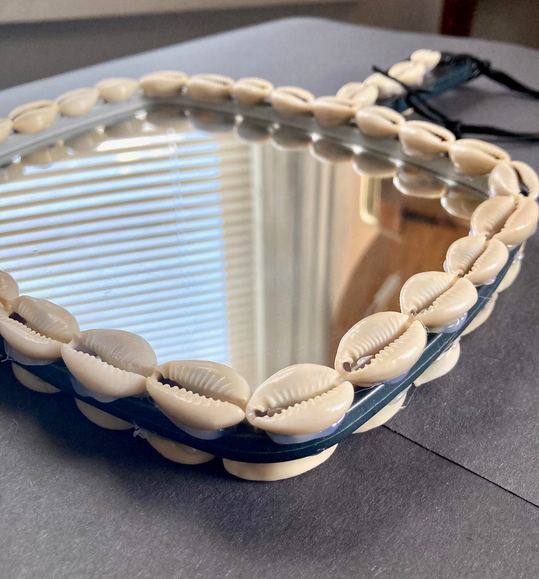 Cowrie Shell, Brass Duafe, and Leather Handheld Mirror - Etsy