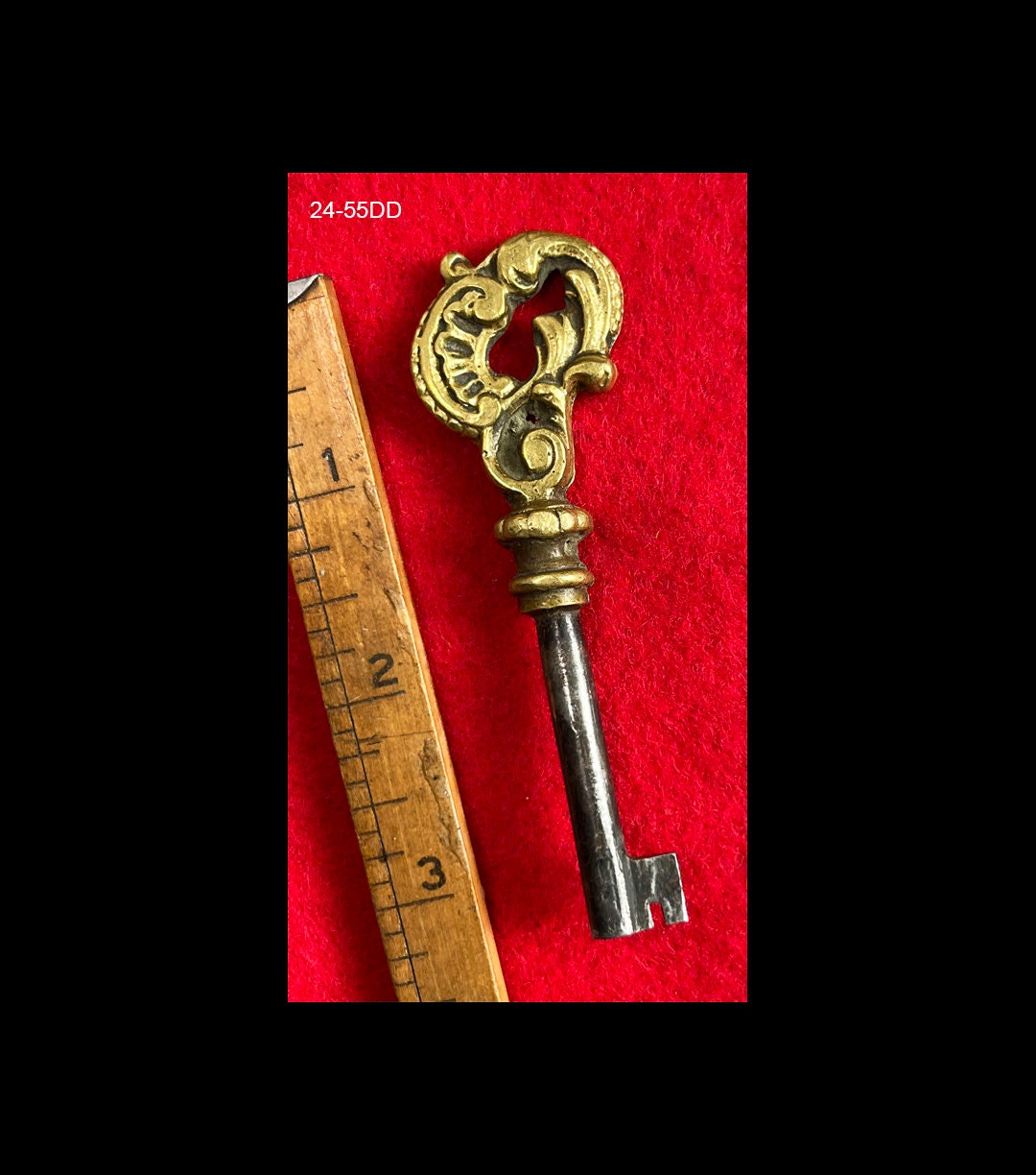 Antique Brass Barrel Skeleton Key - GENUINE Old Key - Fancy Top - More ...