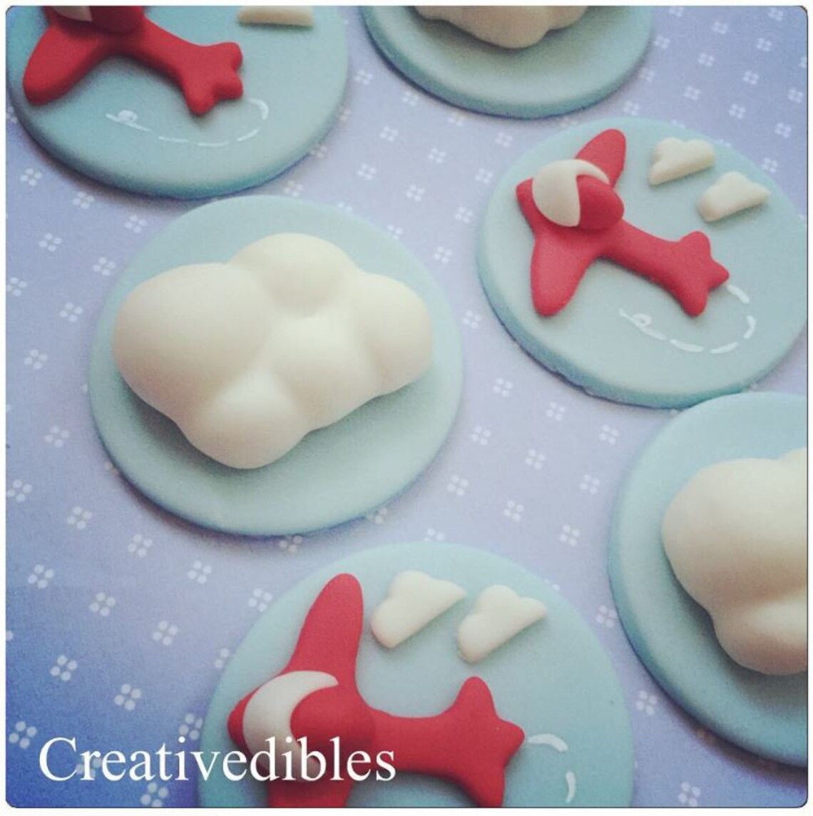 Fondant Airplane Cupcake Topper, Cloud Airplane Cupcake Topper - Etsy