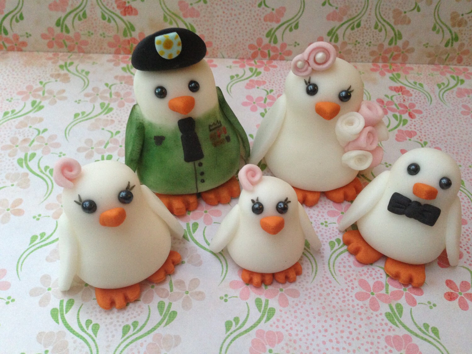 Edible Fondant Cake Topper Army Penguin Couple Great Topper | Etsy