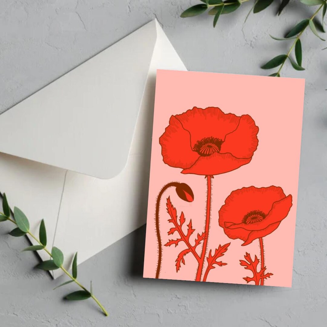 Poppy Greeting Card: Botanical Illustration, Blank Inside - Etsy