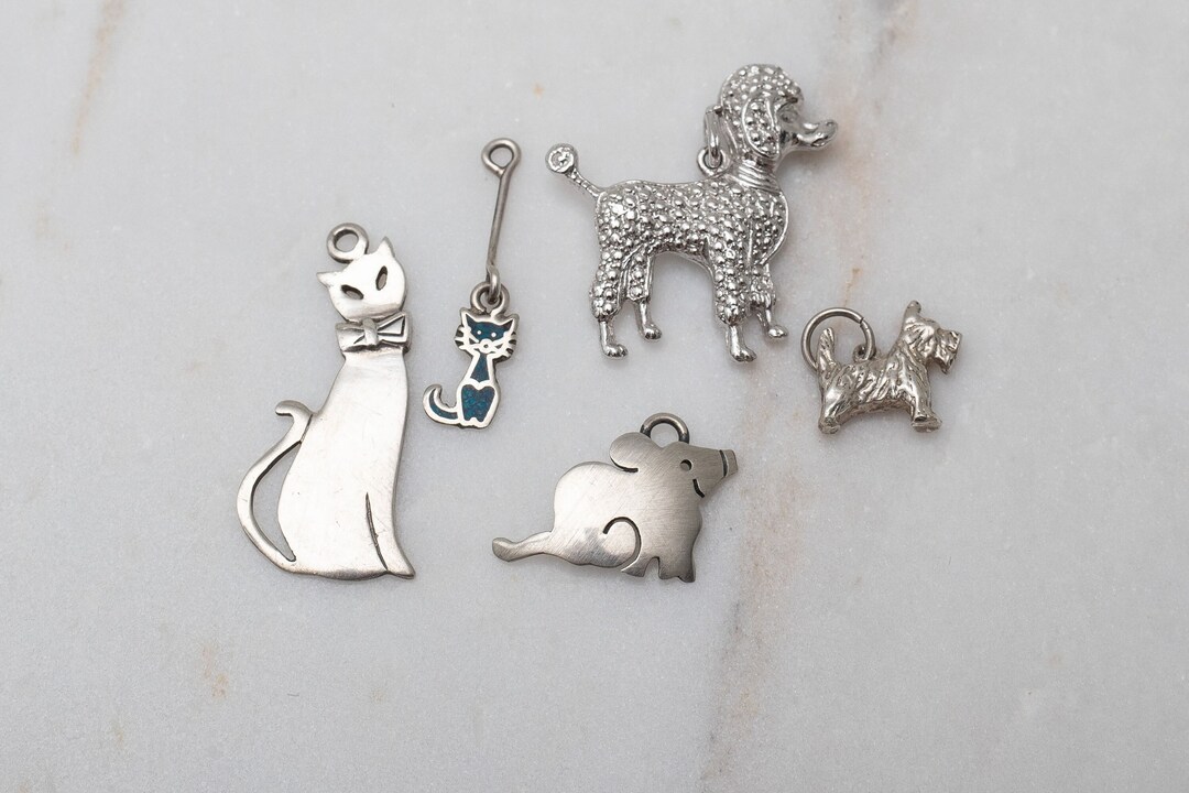 Sterling Pet Cat Dog Charms With Kitty Cat, Poodle, Scottish Terrier ...