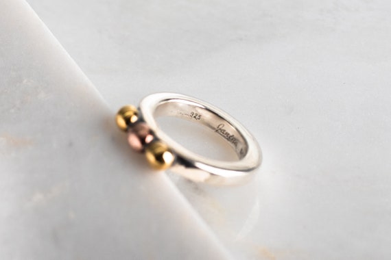 Sterling Silver Tri Color Pearl "Dot" Ring - Rose Gol… - Gem