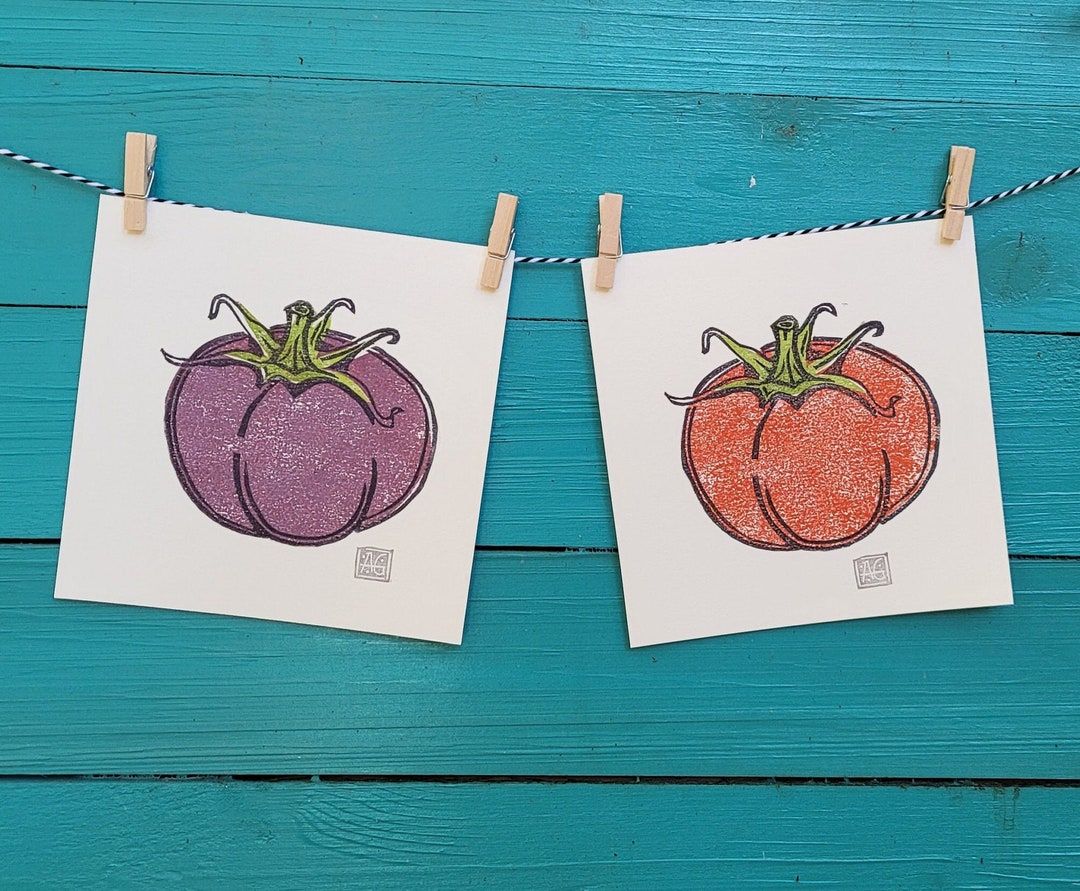 Heirloom Tomato Linocut Print Hand Carved and Hand Printed Summertime ...