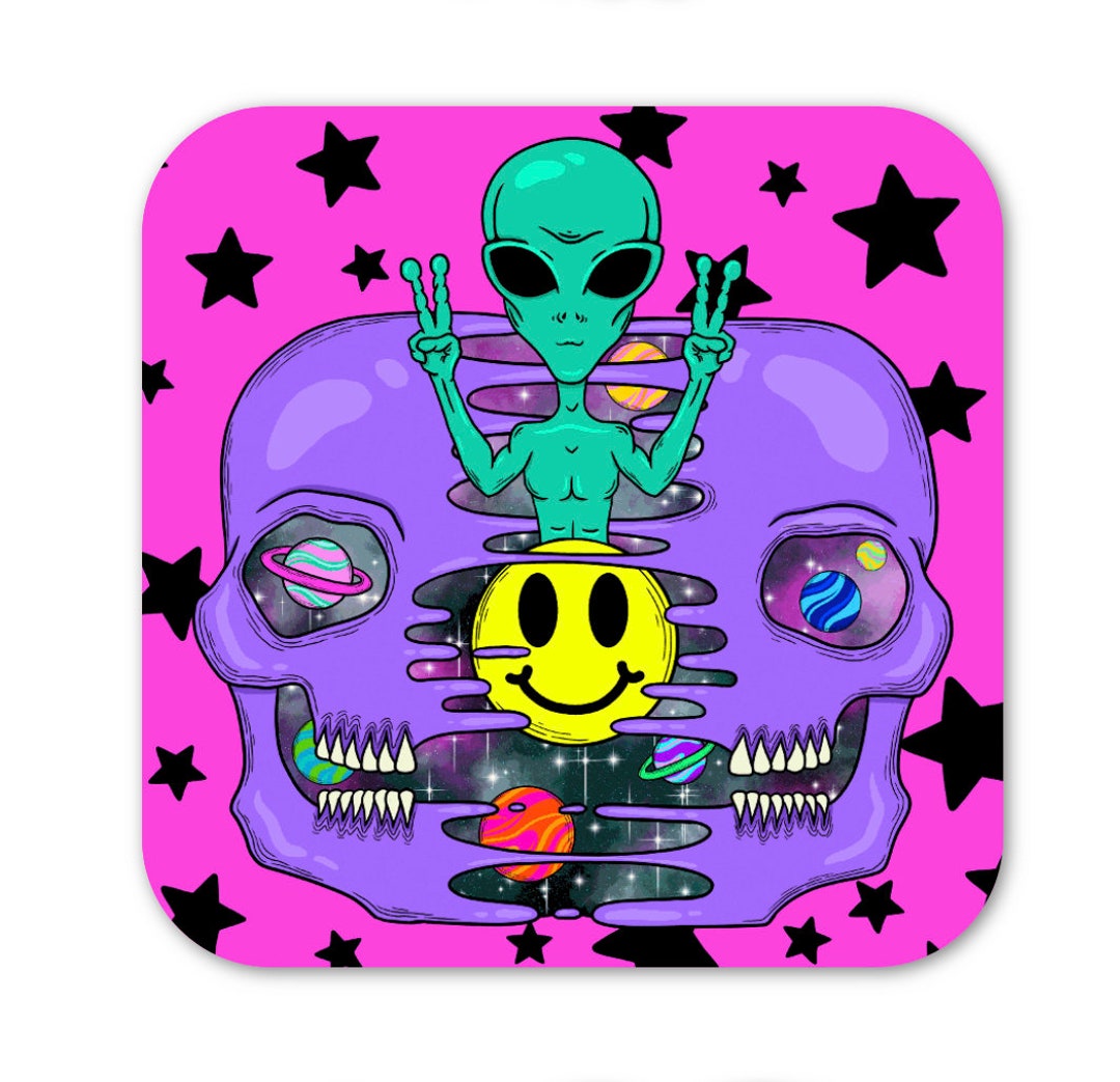 Trippy Peace Out Alien - Goopy Skeleton - Smiley Face - Space Sticker ...
