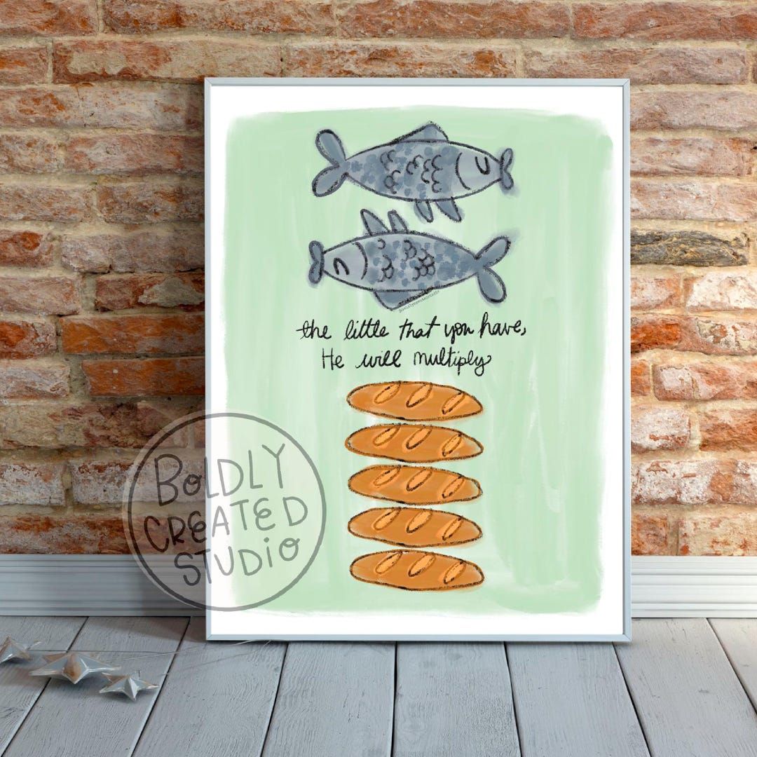 Fishes & Loaves | Christian Art | Multiply Mint Art Print | Handdrawn ...
