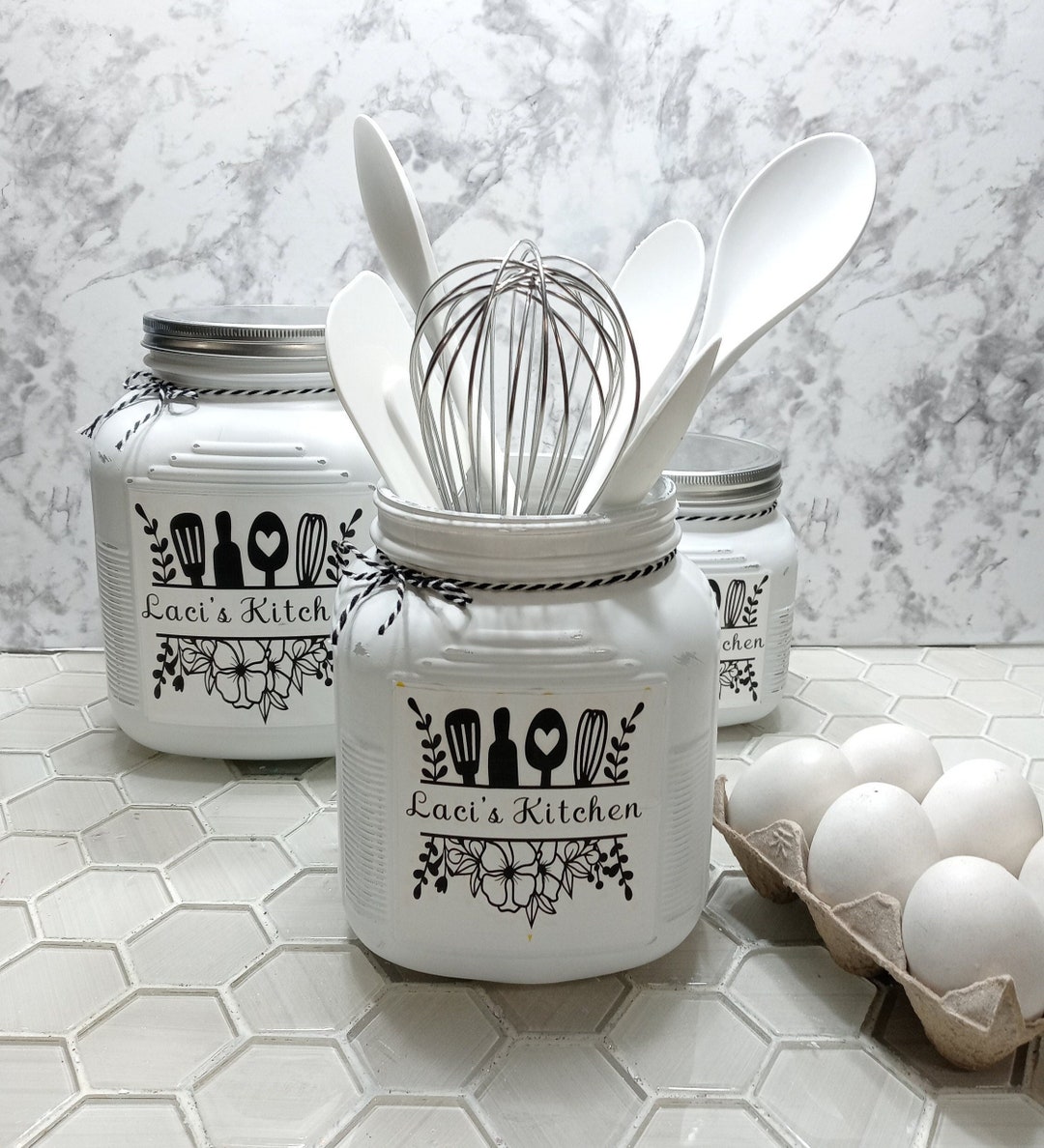 Personalized Farmhouse Kitchen Canisters, Kitchen Canister Set, Vintage ...