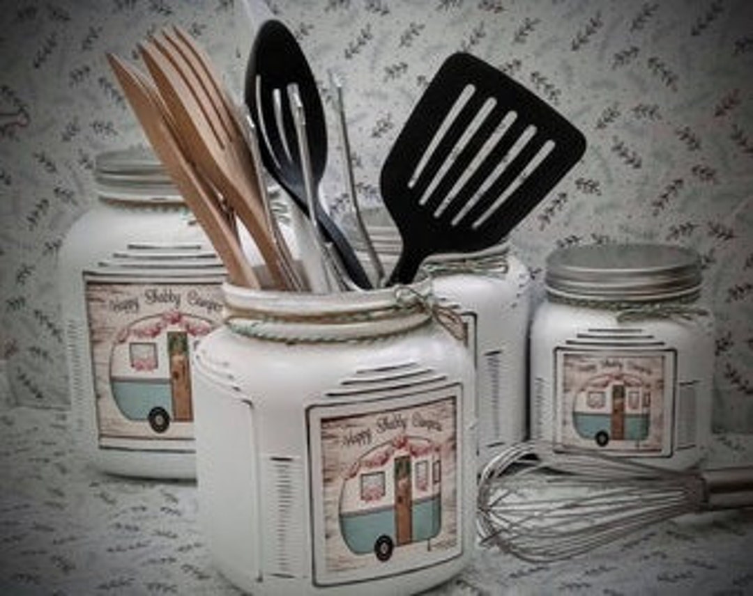 Rustic Happy Camper Kitchen Canisters, Kitchen Canister Set, Vintage ...
