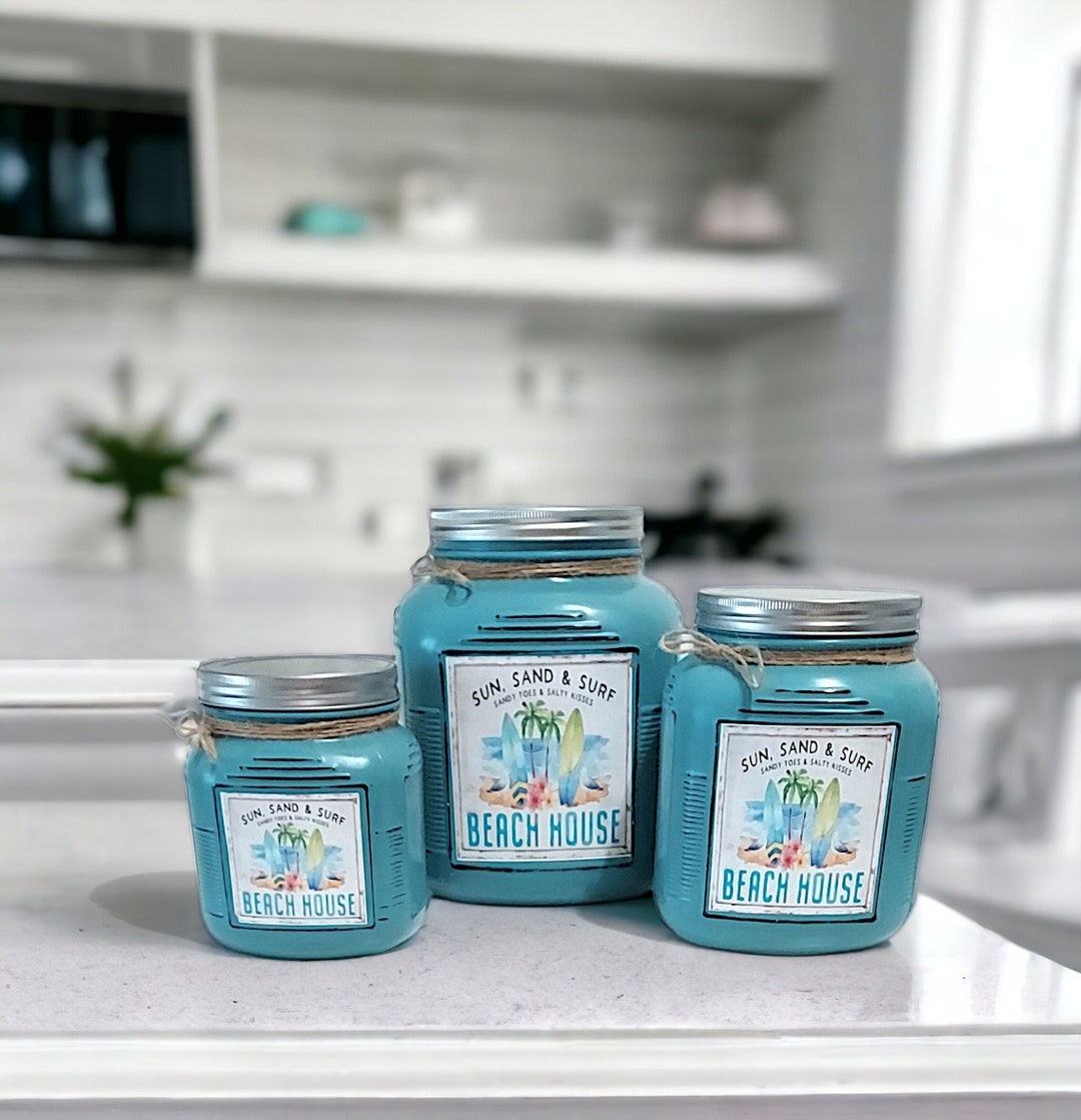 Handcrafted Beach Cottage Chic Canister Set With Optional Utensil ...