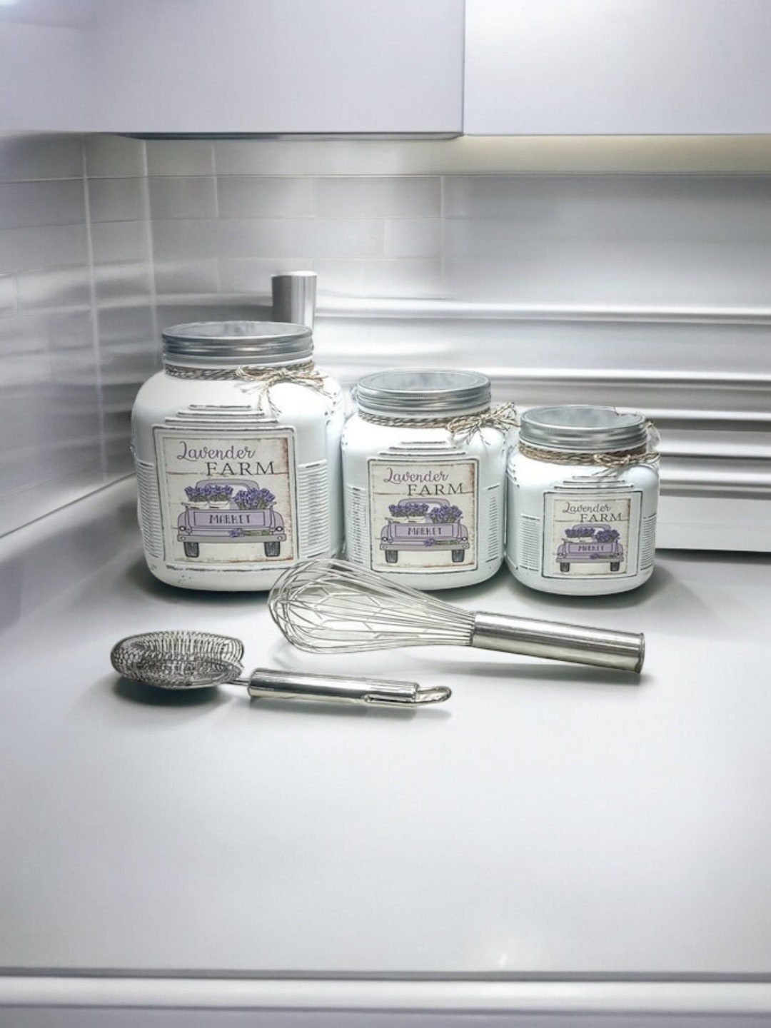 Lavender Kitchen Canisters for Gifts, 3 Piece Farmhouse Chic Rustic ...