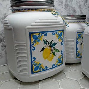 3-5 Piece Chinocerie Style Blue and Lemon Kitchen Canister Set/ Utensil ...