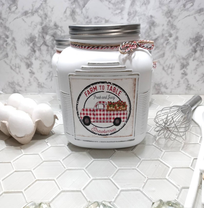 3 Piece Rustic Farmhouse Red Truck Canisters/cracker Jar - Etsy