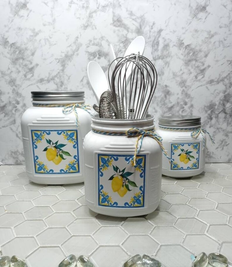 3-5 Piece Chinocerie Style Blue and Lemon Kitchen Canister - Etsy