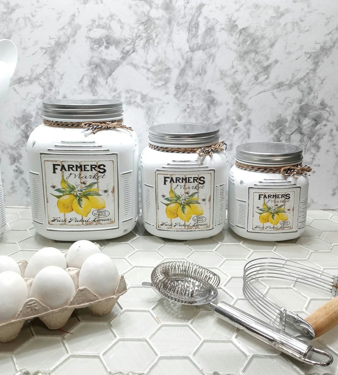 Vintage Style Lemon Canister Set of 3, Quaint Rustic Kitchen Storage ...
