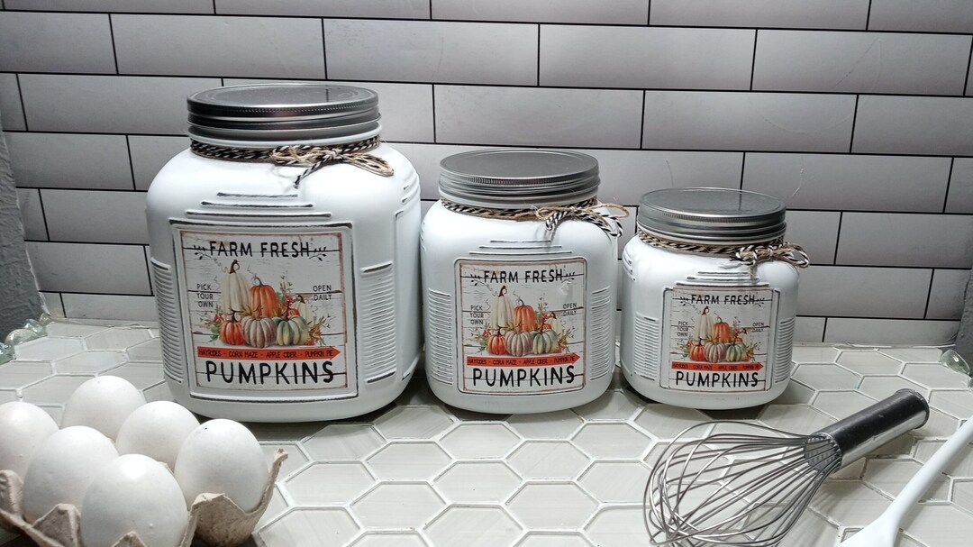 Rustic Fall Pumpkin Kitchen Canisters, Kitchen Canister Set, Vintage ...